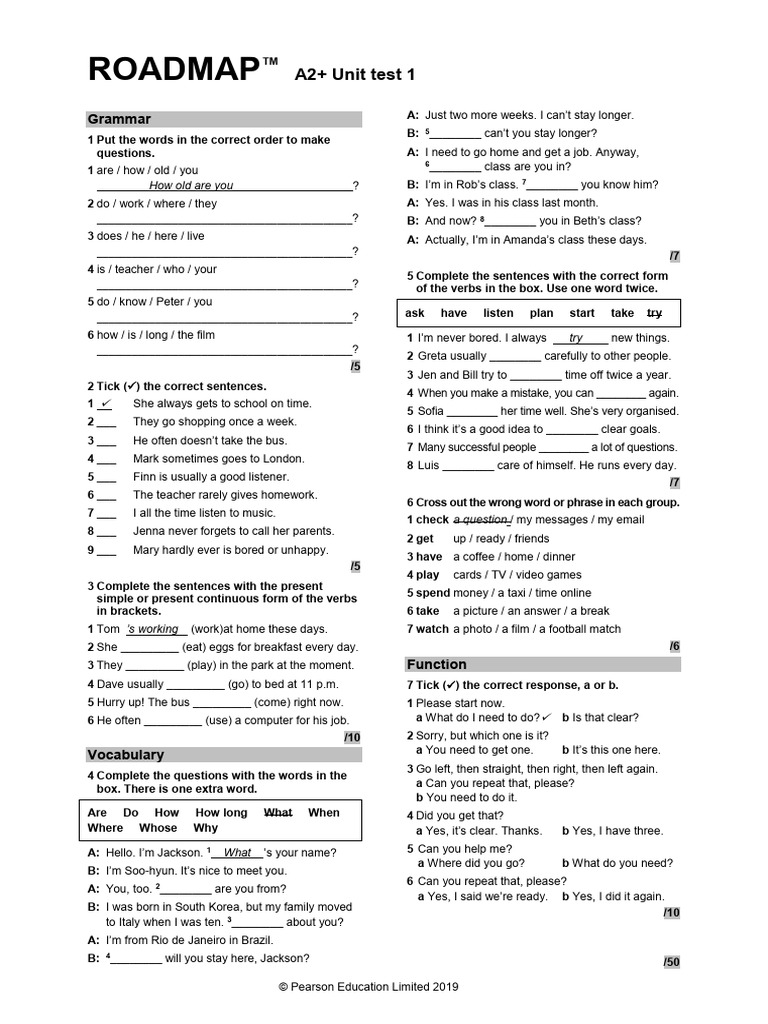 Unit_test_1_Roadmap A2+(PDF) | PDF | Language Mechanics | Syntax