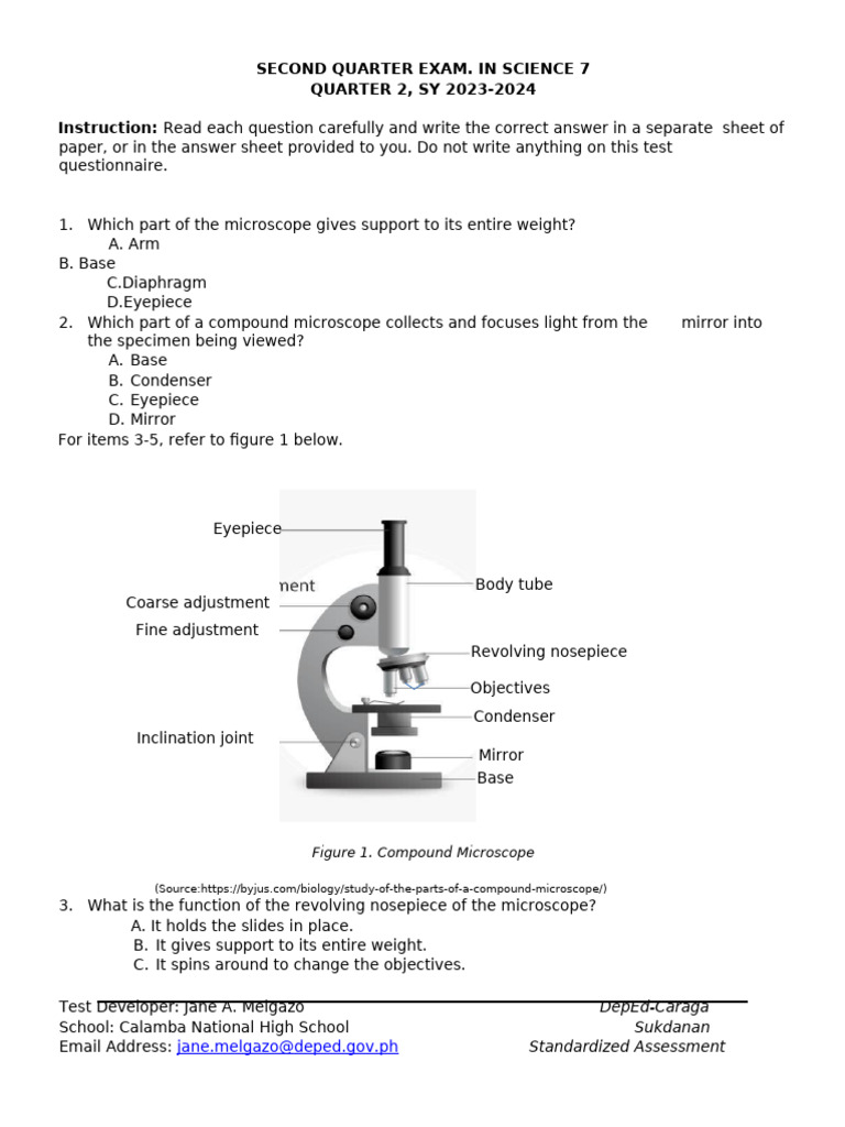 Science 7 2ND Quarter Exam. | PDF | Cell (Biology) | Endoplasmic Reticulum