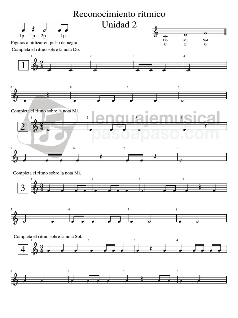 Reconocimiento Rítmico Unidad 2 Solución | PDF | Ritmo | Notación musical