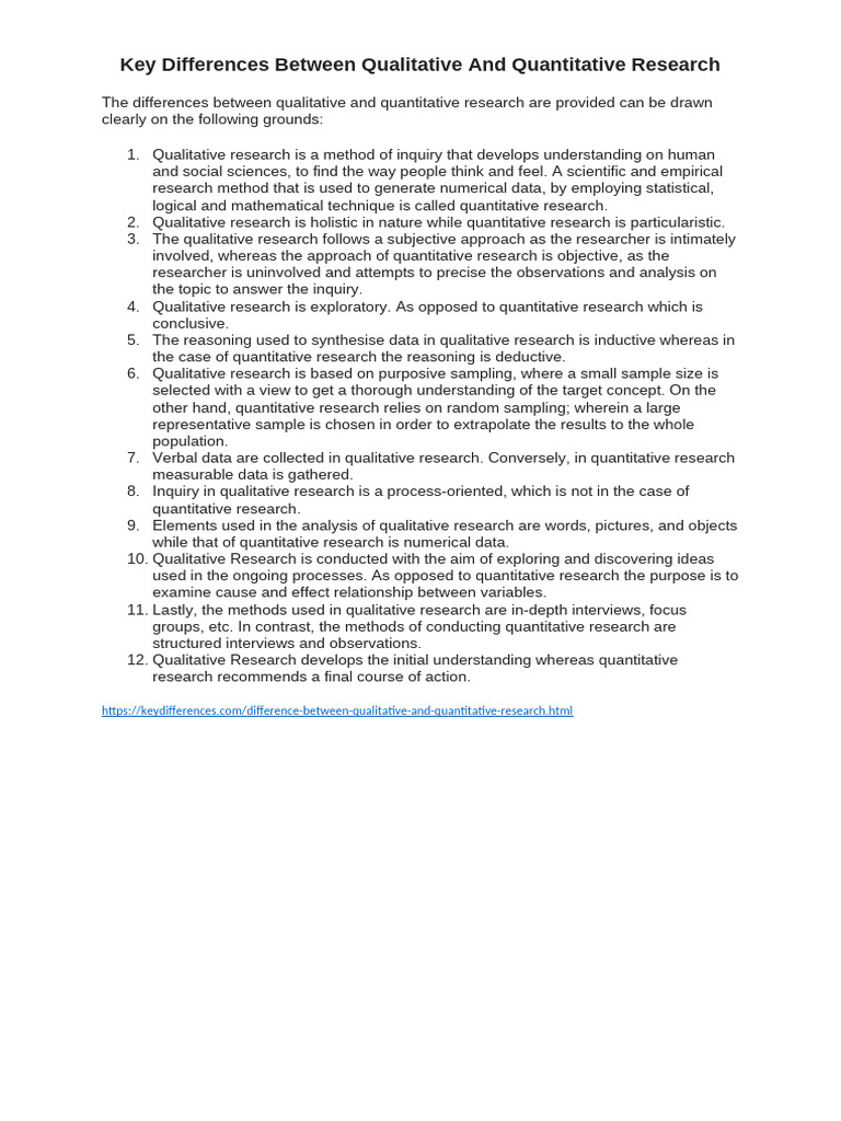 Key Differences Between Qualitative and Quantitative Research | PDF | Quantitative Research ...