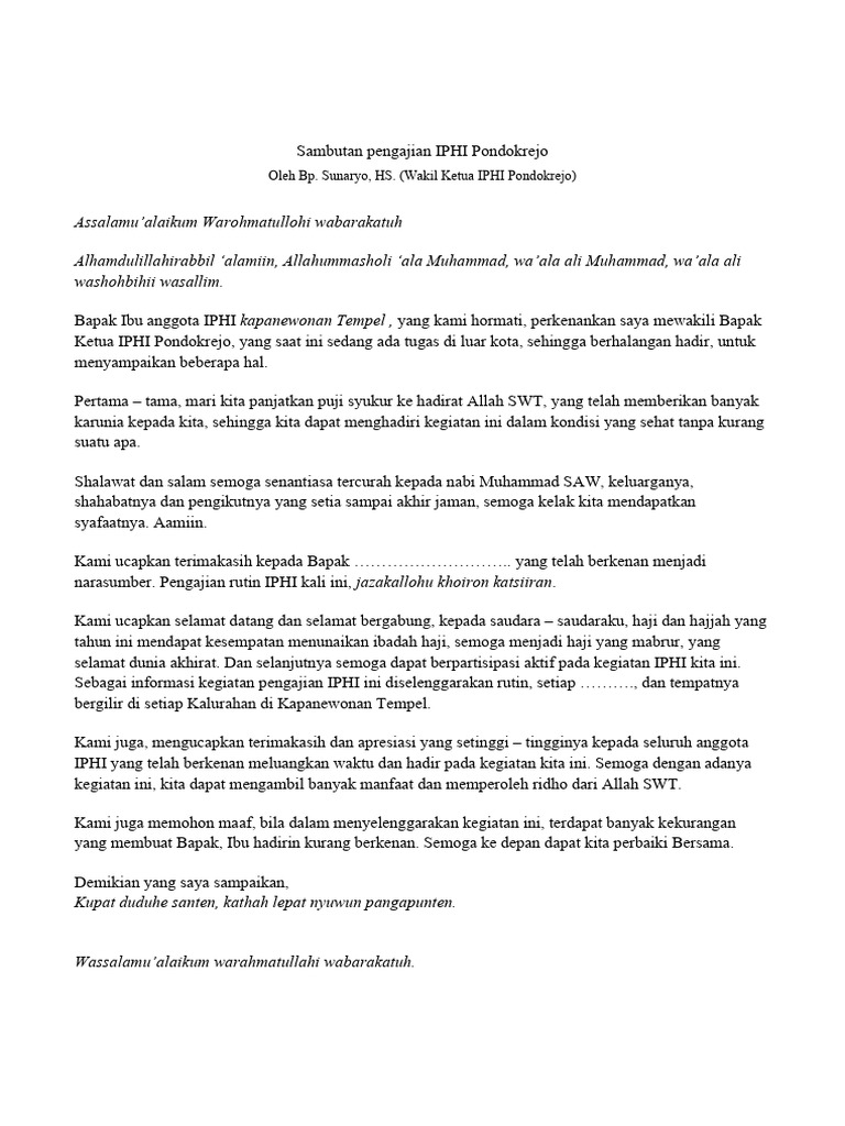Sambutan Pengajian IPHI - Bapak | PDF