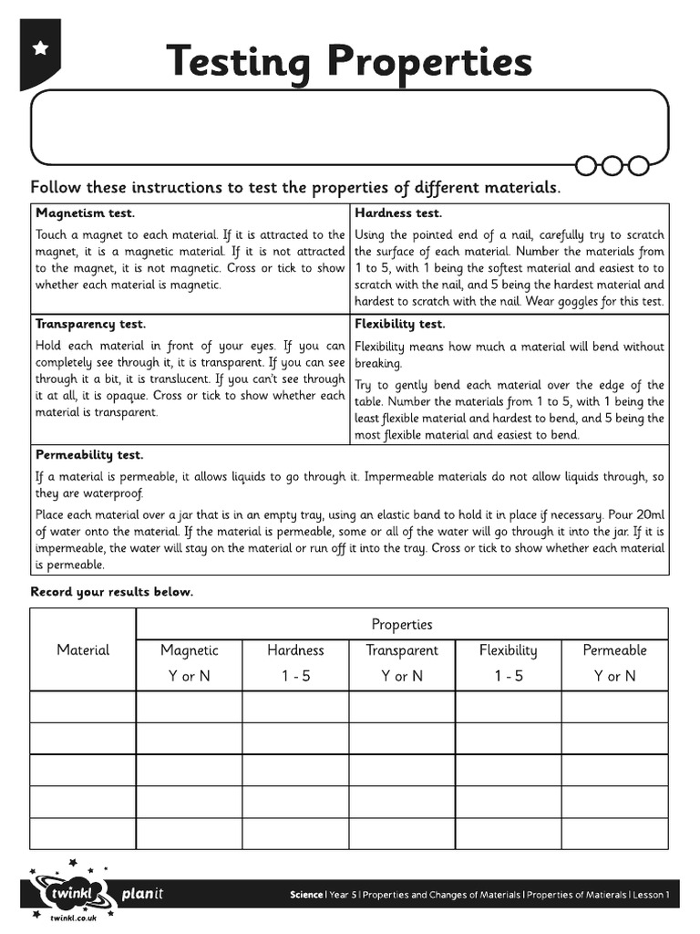 Testing Properties Activity Sheet-1 | PDF