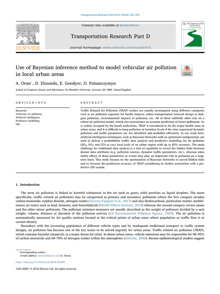 Use of Bayesian Inference Method To Model Vehicular Air Pollution in ... Use of Bayesian Inference Method To Model Vehicular Air Pollution in ...