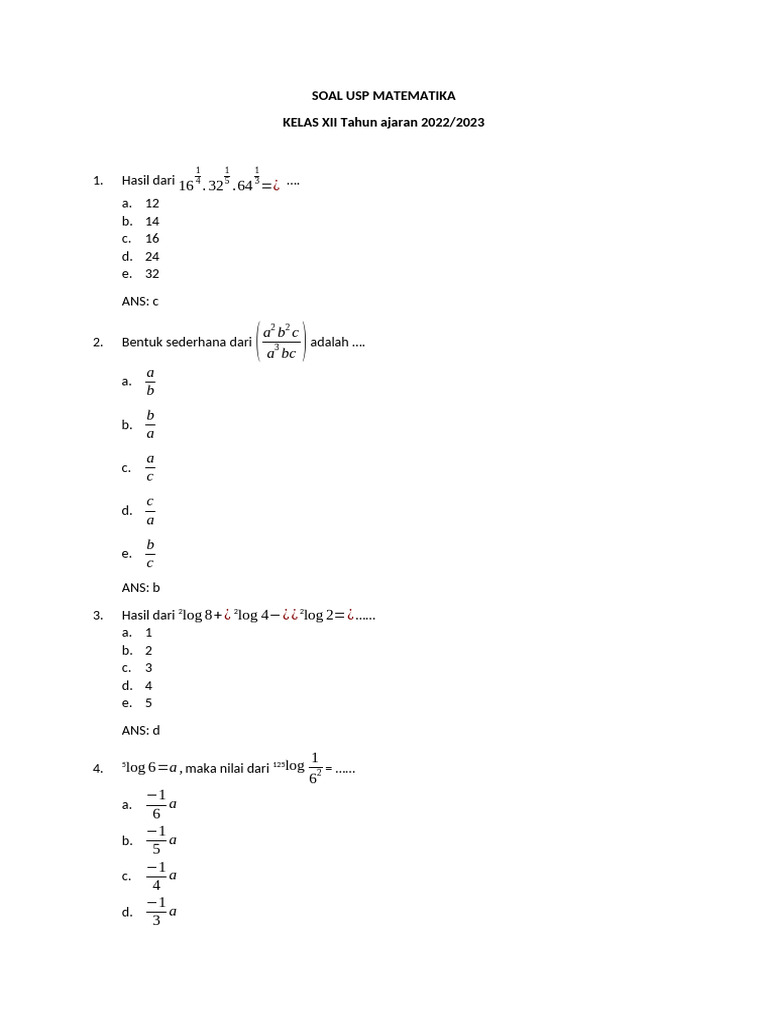 Soal Usp Matematika 22 - 23 | PDF | Metode & Bahan Ajar | Griya & Taman