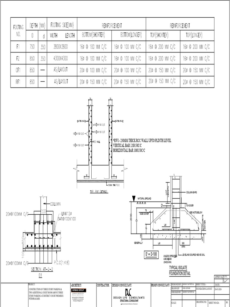 Rw1-230Mm Thick RCC Wall Upto Plinth Level Vertical Bar 12Ø150C/C Horizontal Bar 10Ø150C/C | PDF ...