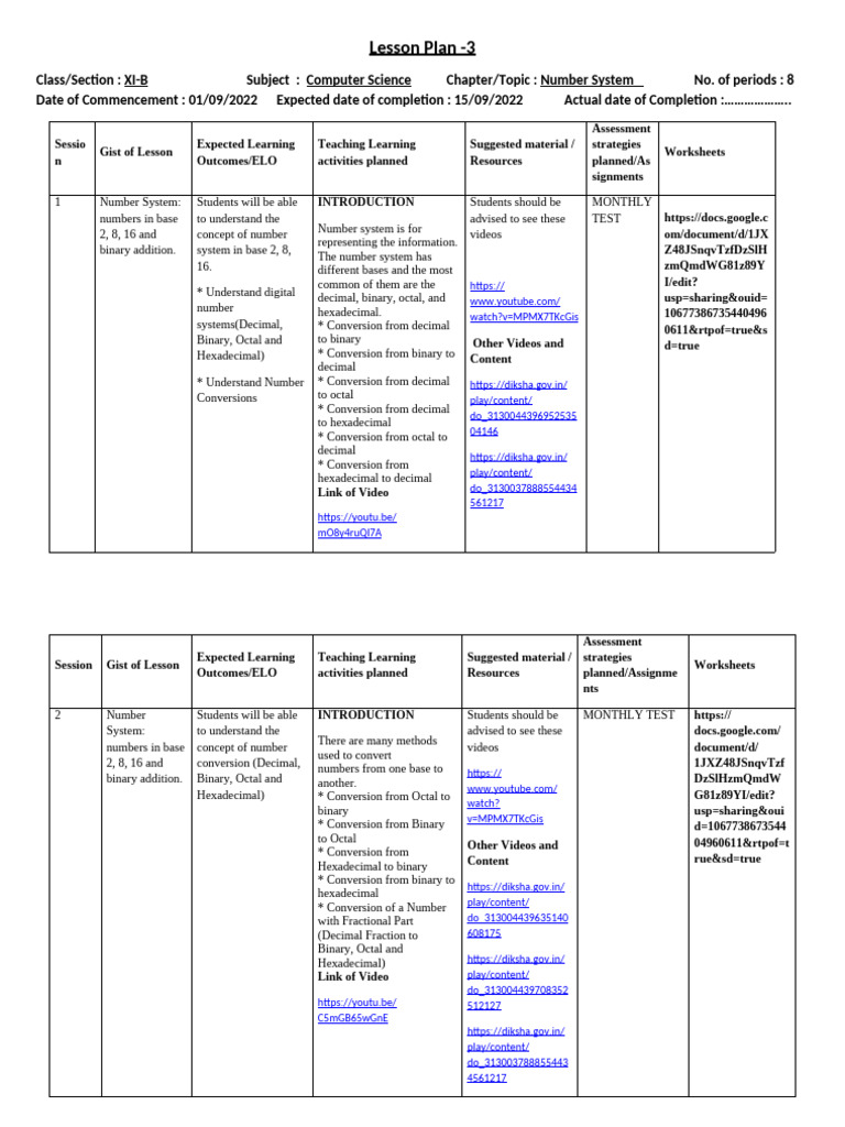 Lesson Plan NUMBER SYSTEM | PDF | Character Encoding | Decimal Lesson Plan NUMBER SYSTEM | PDF | Character Encoding | Decimal