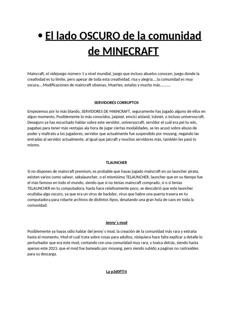 El Lado OSCURO de La Comunidad de MINECRAFT 1 | PDF