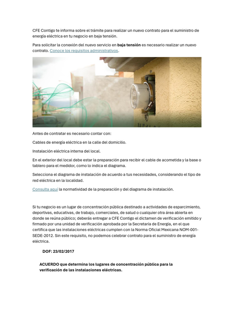 Requisitos para Nuevo Contrato CFE | PDF | México | Cableado eléctrico