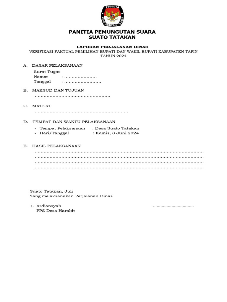 Format Laporan Perjadin | PDF