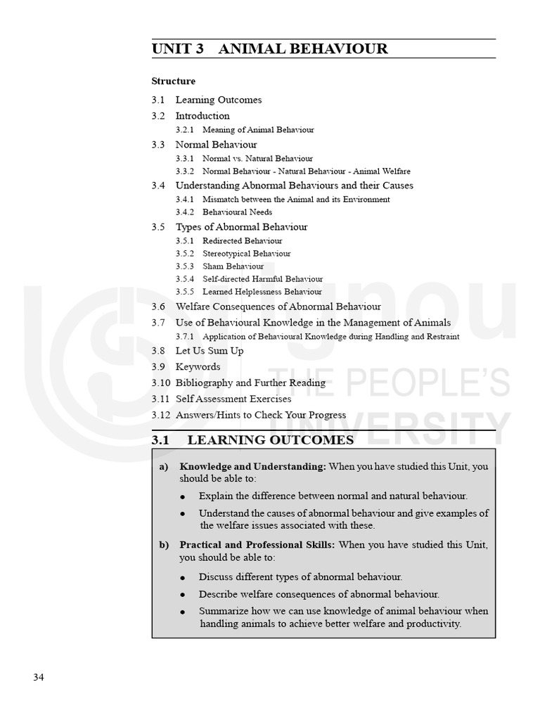 Unit-3 | PDF | Behavior | Animal Welfare
