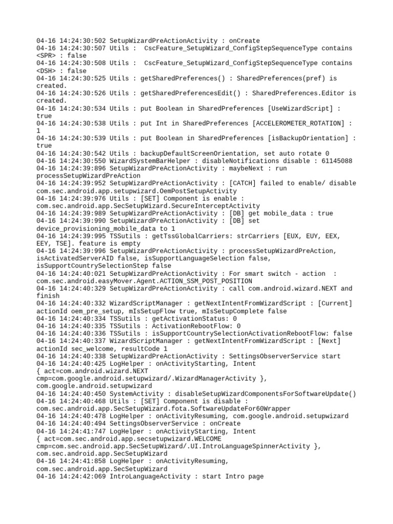 Samsung Setup Wizard Process Logs | PDF | Mobile App | Android (Robot)