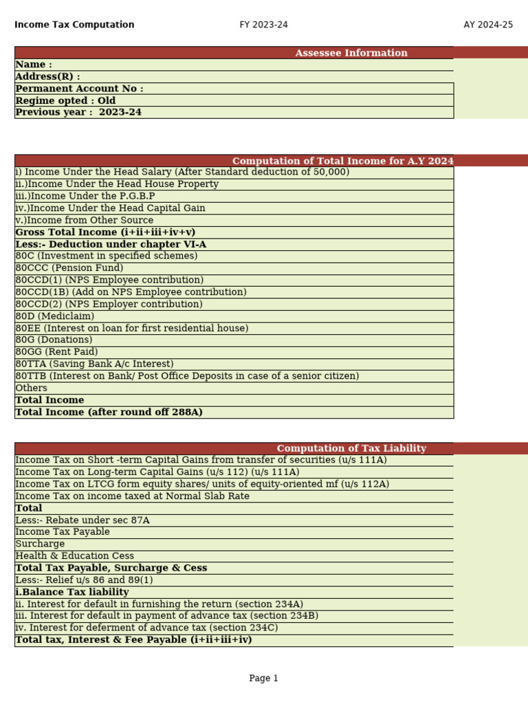 Income Tax Computation AY 2024-25 | PDF | Capital Gains Tax | Taxes