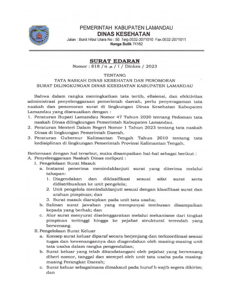 Surat Edaran Terkait Tata Naskah Dinas | PDF