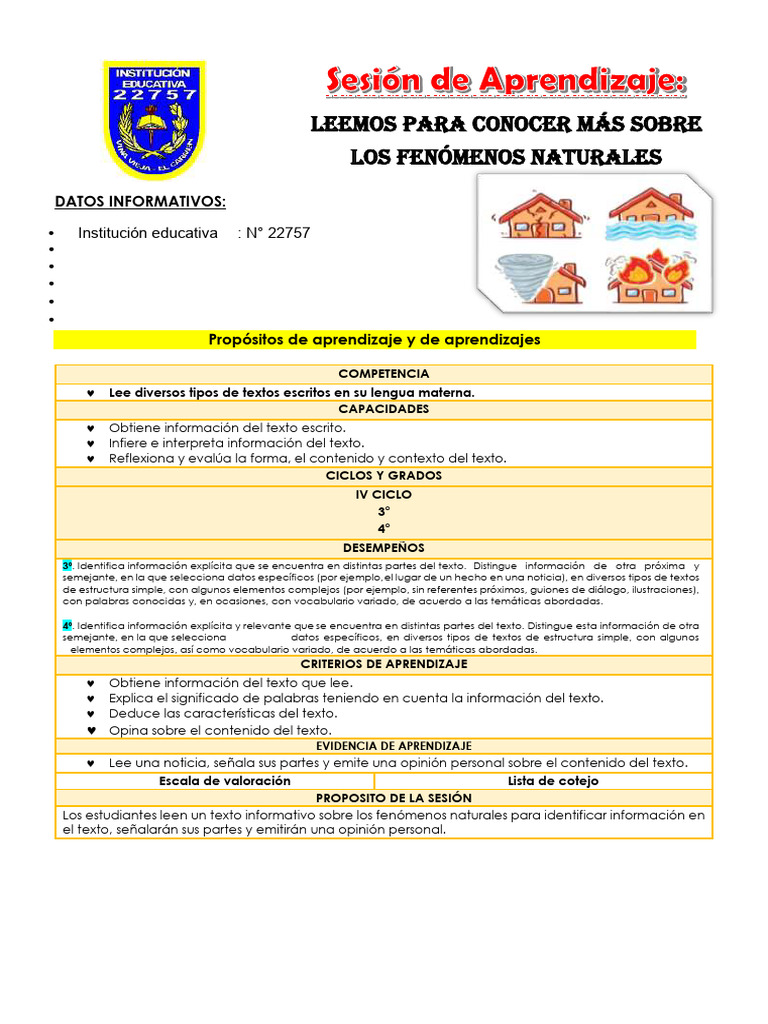 Iv Ciclo Dia 1 Comu Leemos para Conocer Más Sobre Los Fenómenos ...