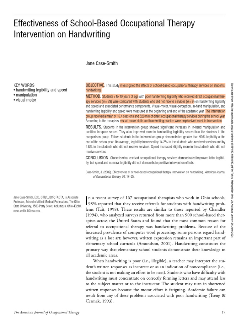 Impact of OT on Handwriting Skills | PDF | Occupational Therapy ...