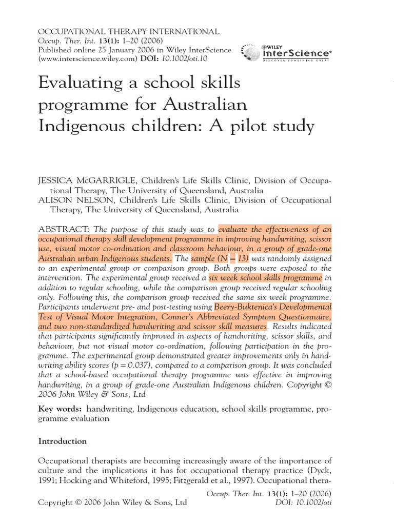 Evaluating A School Skills Programme For Australian Indigenous Children A Pilot Study | PDF ...