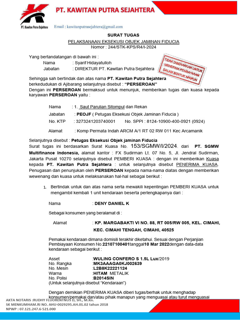 B 2014 Sin - Saut Parulian Sitompul - ST 244 - New SGMW Wuling | PDF ...