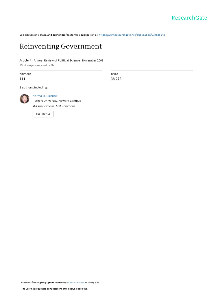 1 Reinventing - Thompson.riccucci | PDF | Decentralization | Political ...