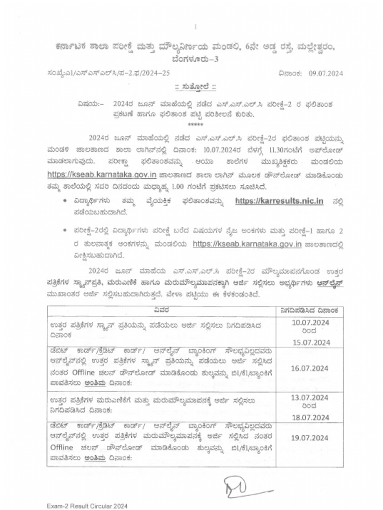 SSLC Result Circular 2024 | PDF