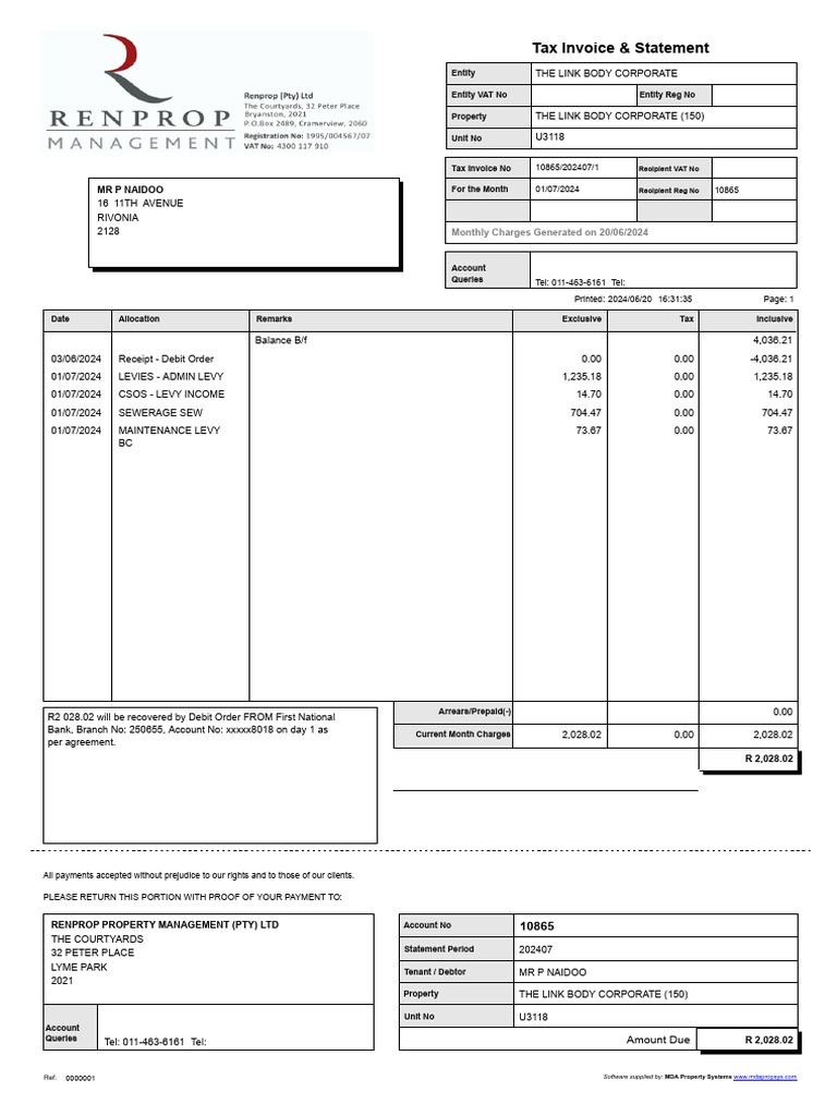Tax Invoice & Statement: MR P Naidoo | PDF | Taxes | Debit Card