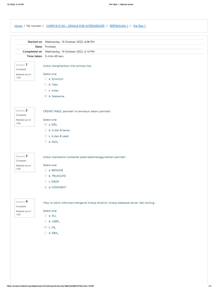 Pre Test 1_ Attempt review | PDF