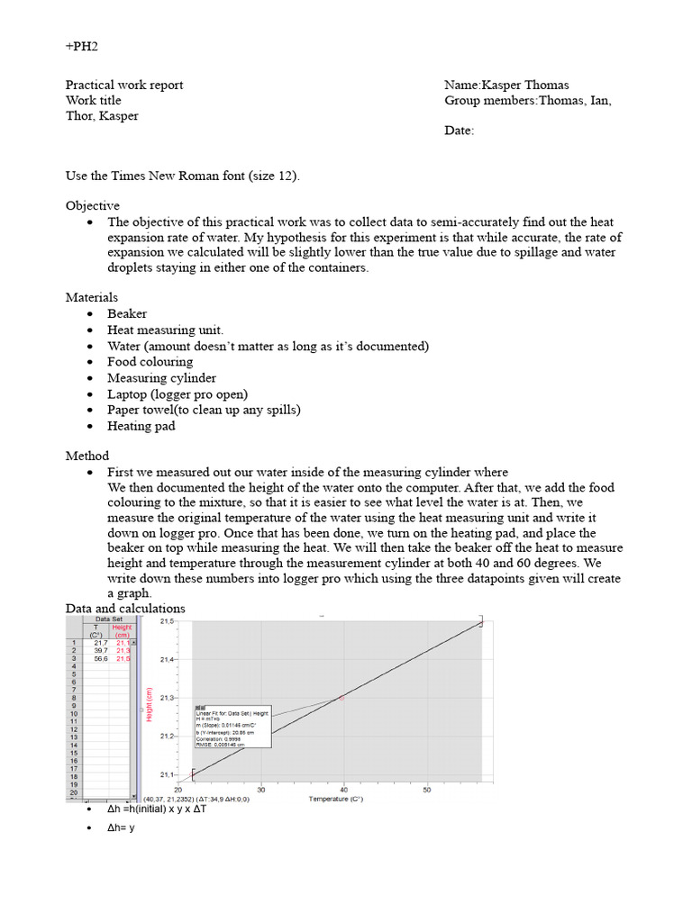 +PH2 Lab Report Template March | PDF | Thermal Expansion | Heat
