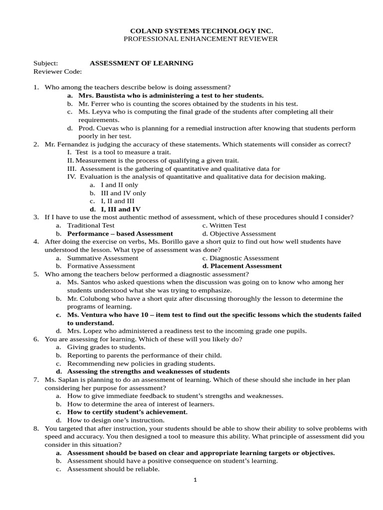 Assessment of Learning | PDF | Educational Assessment | Validity ...
