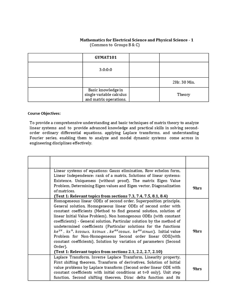 Semester S 1/S 2 Course Name:: Course Code CIE Marks Teaching Hours ...
