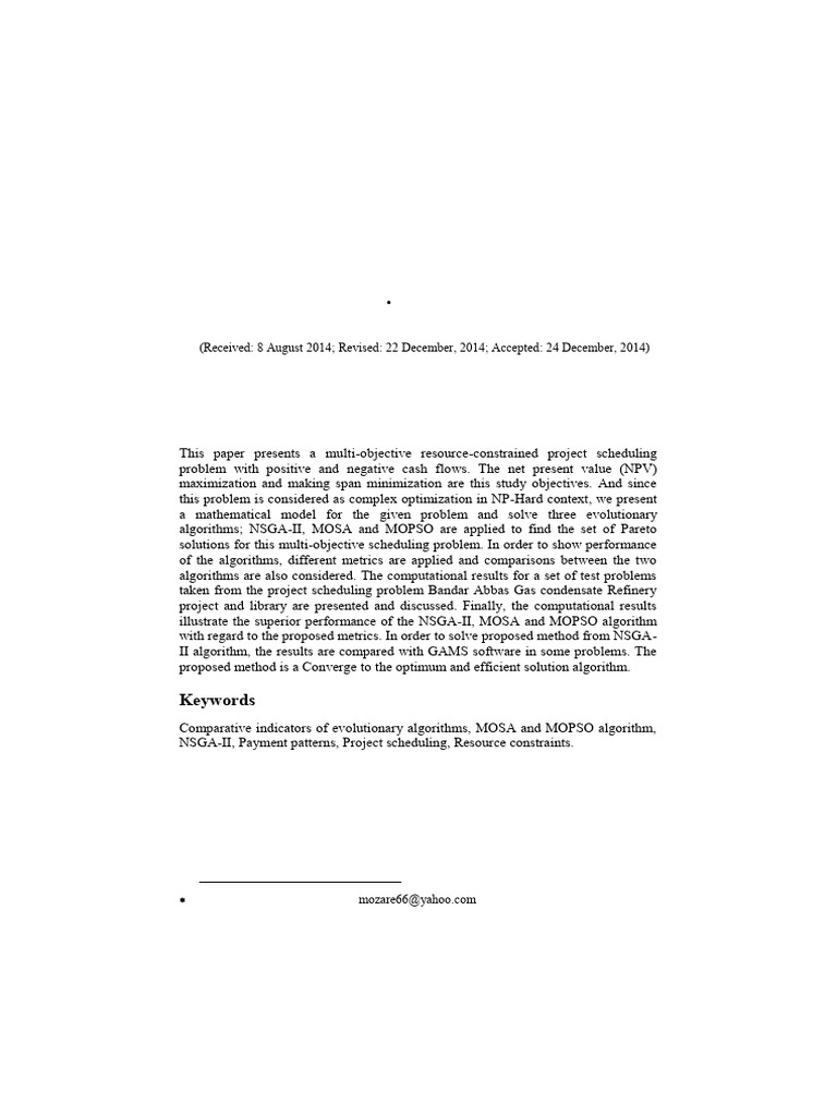 A Multi Objective Resource Constrained Optimization Of Time Cost Trade Off Problems In