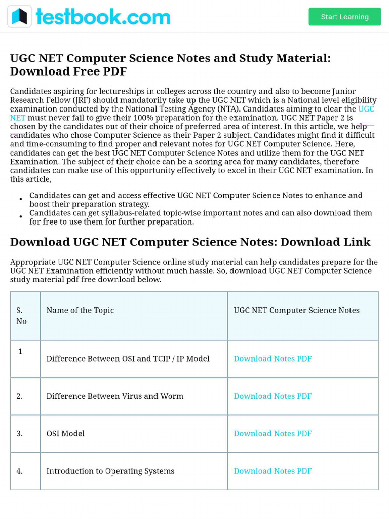 UGC NET Computer Science Notes and Study Material - Download Free PDF | PDF