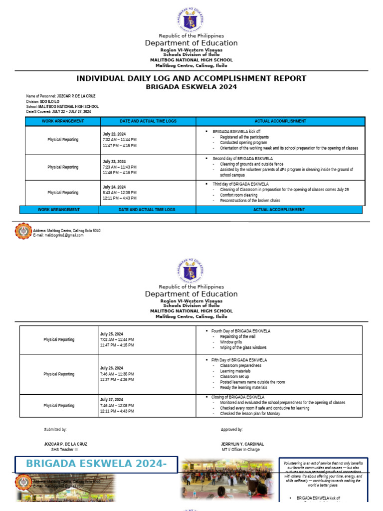Brigada Eskwela 2024 Accomplishment Report | PDF | Teaching | Education ...