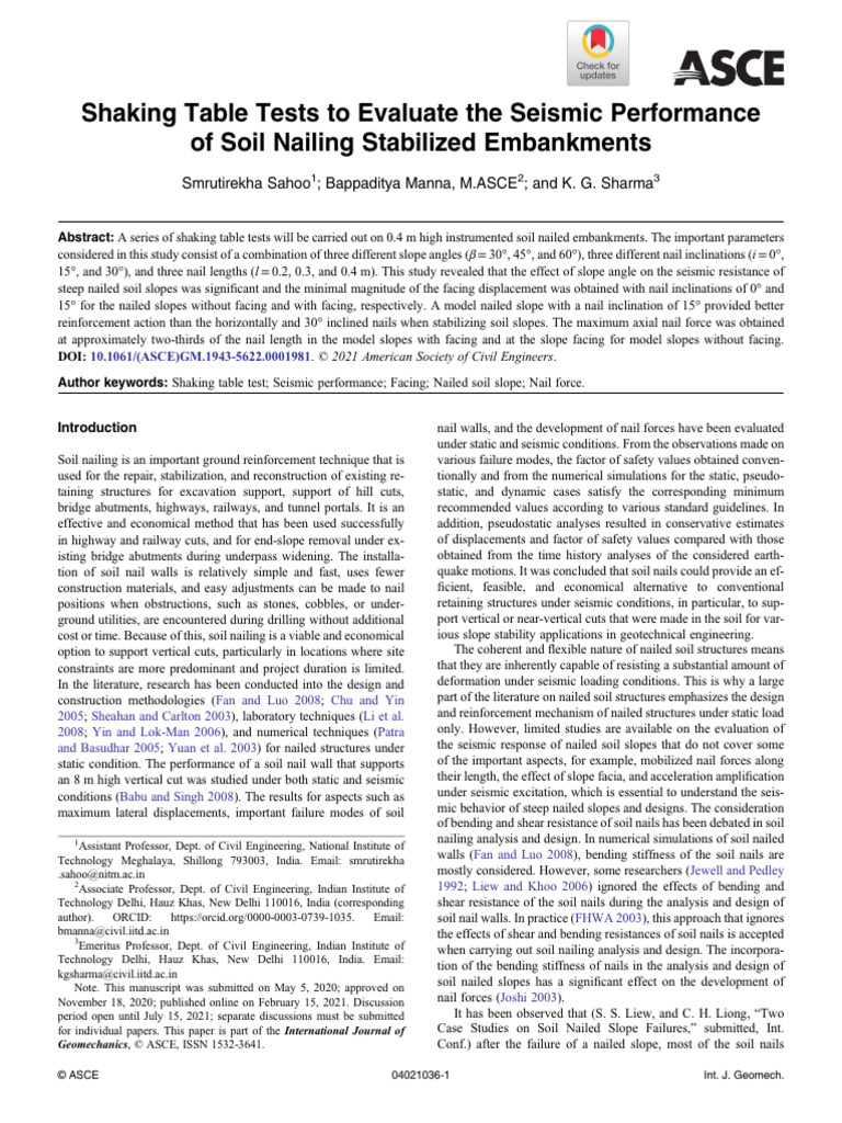 Sahoo Et Al 2021 Shaking Table Tests To Evaluate The Seismic ...