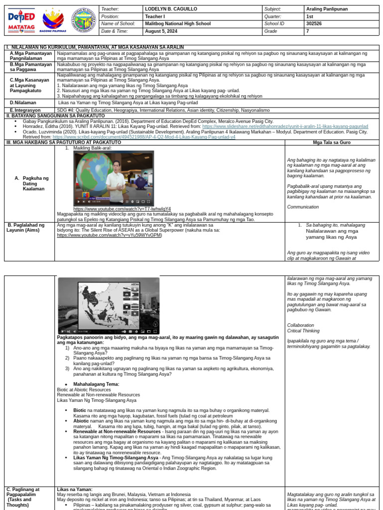 Q1.week 2 Grade 7 Matatag LP | PDF