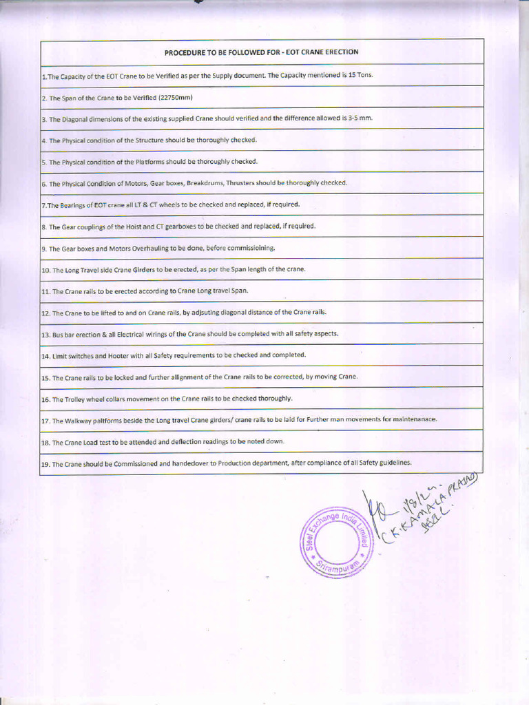 Erection Protocol-EOT Cranes | PDF