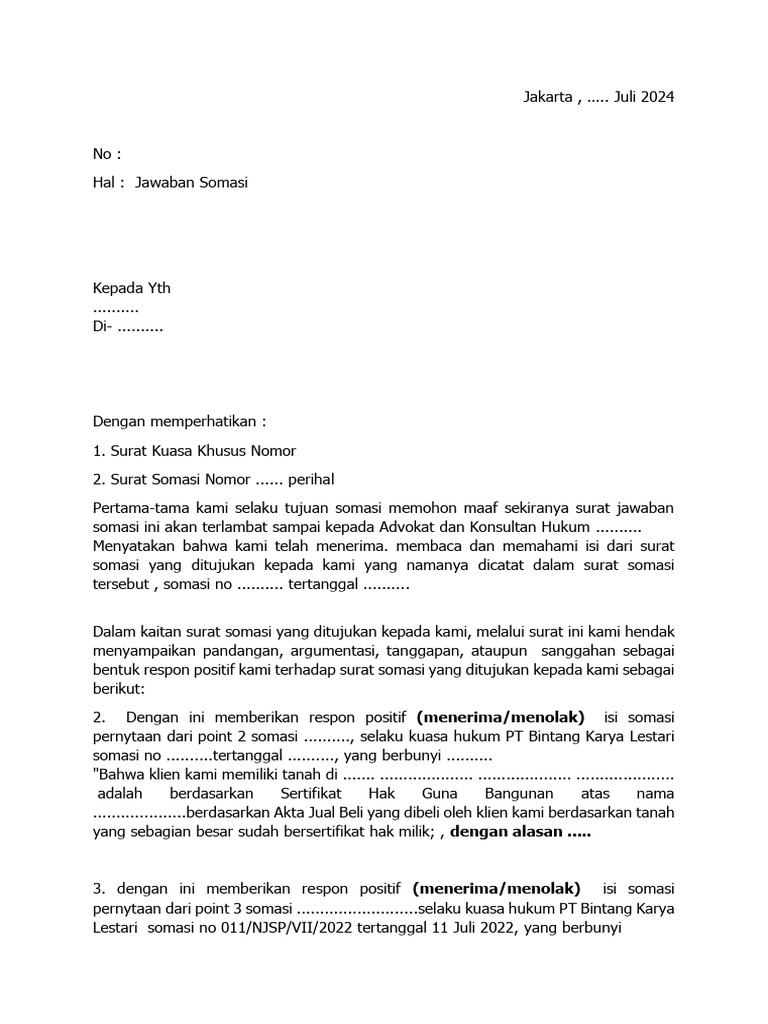 Draft Jwaban Somasi | PDF