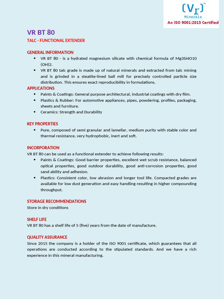 VR BT 80 TDS | PDF | Paint | Chemical Substances
