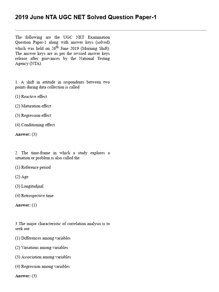 2019 June NTA UGC NET Solved Question Paper-1 | PDF | Sampling (Statistics) | Nature