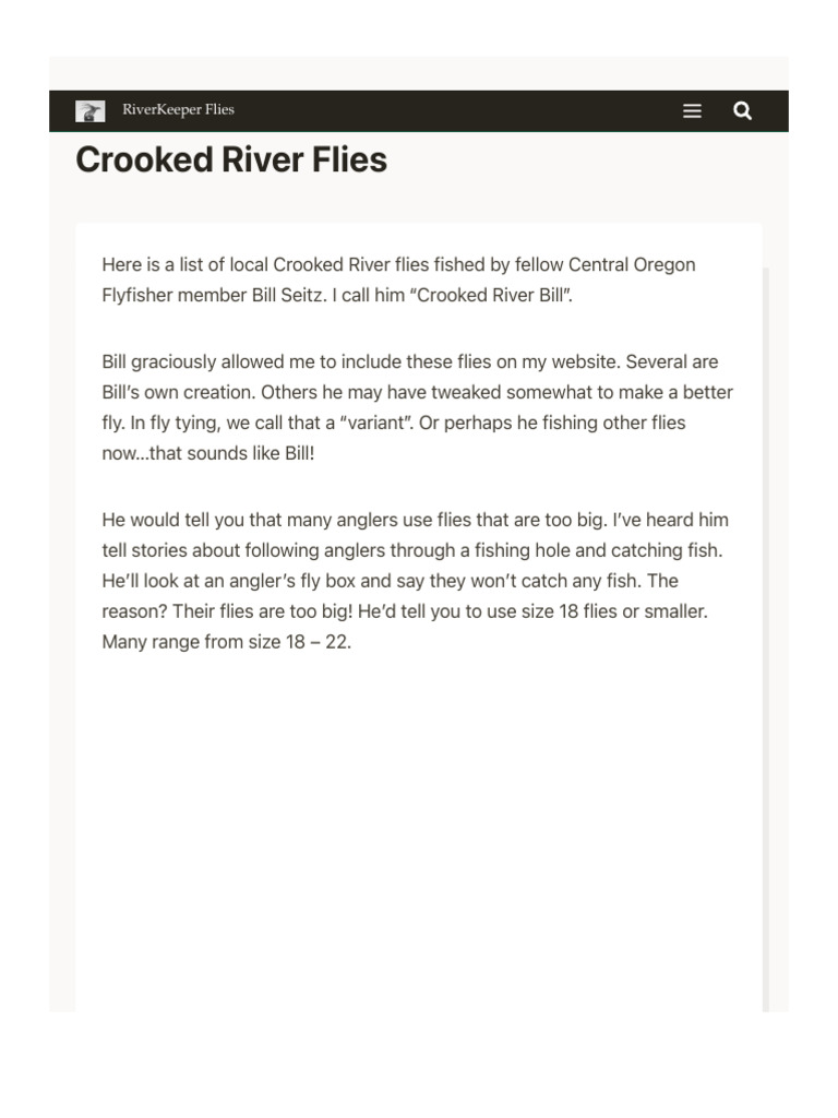 Crooked River Fly Patterns Guide | PDF | Artificial Fly | Fly Fishing