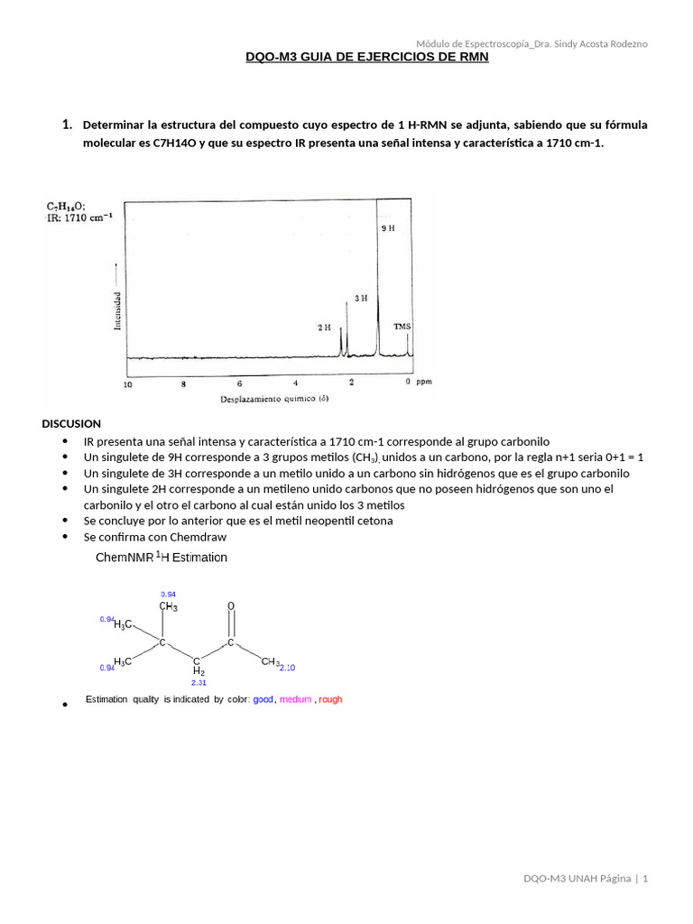 Guía de Ejercicios RMN Dunia Cardona | PDF | Resonancia magnética nuclear espectroscópica | Química