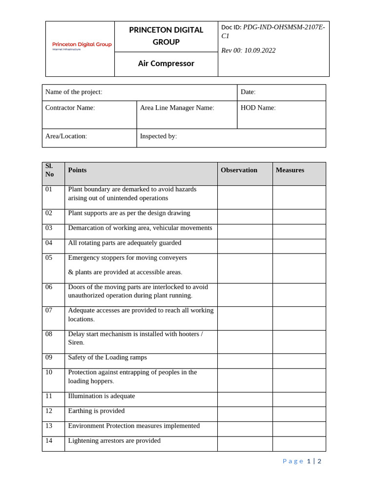 PDG IND OHSMSM 2107E C1 Air - Compressor - Inspection | PDF | Safety