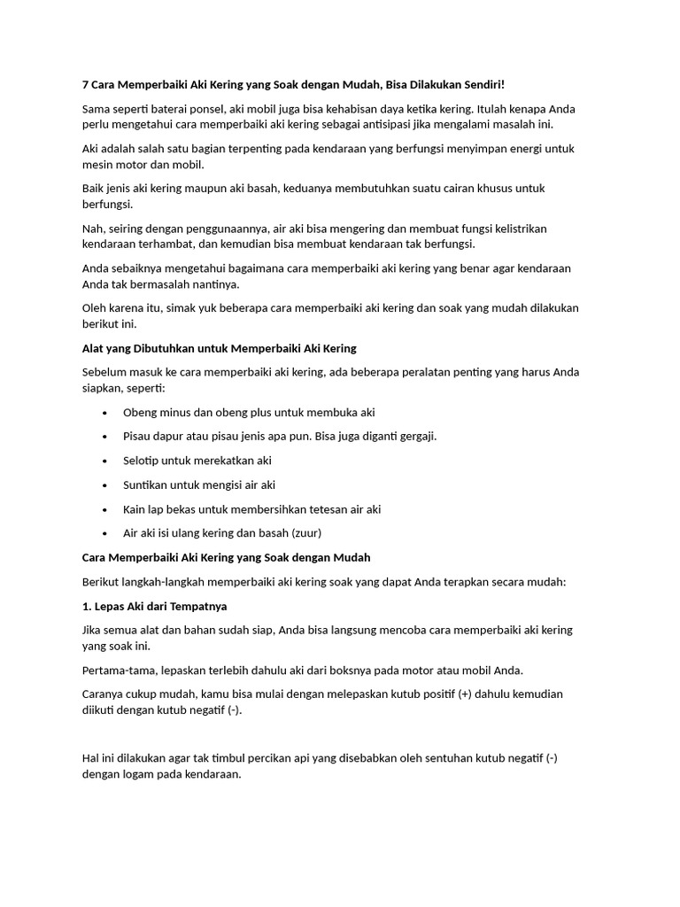 7 Cara Memperbaiki Aki Kering Yang Soak Dengan Mudah | PDF