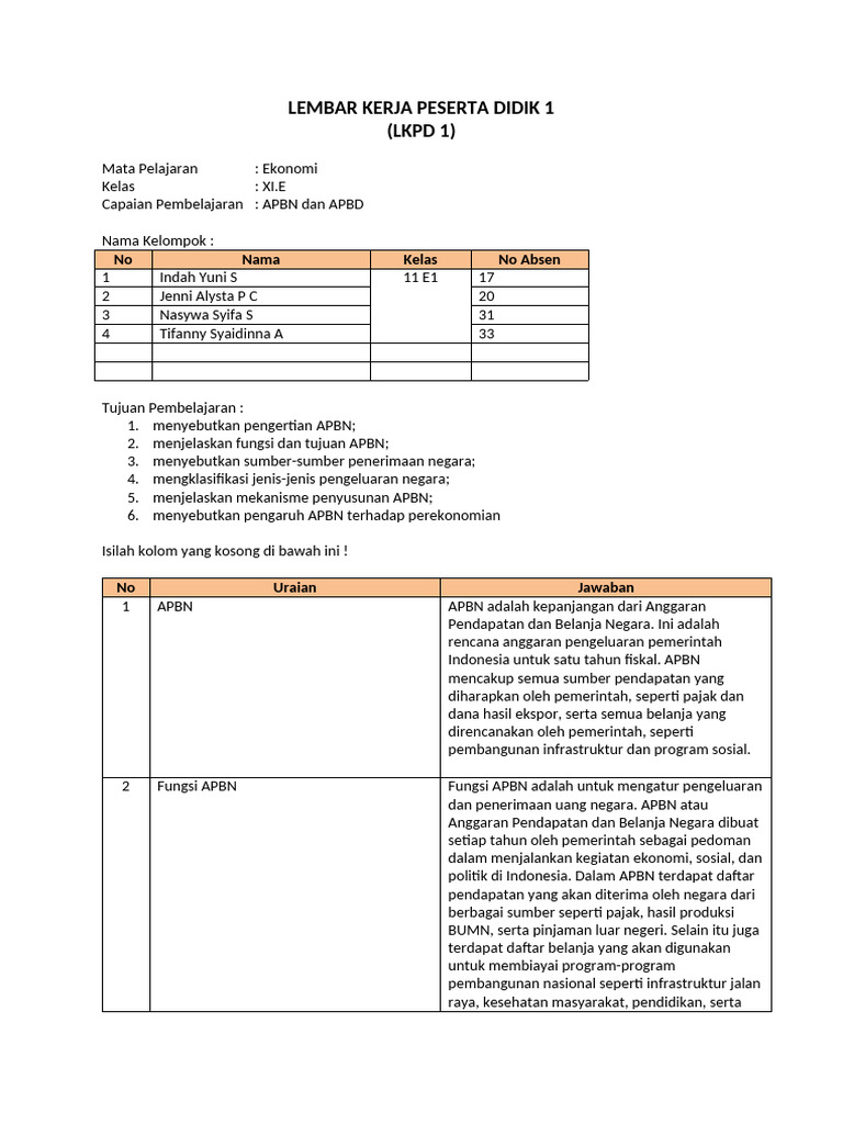 LKPD 1 Apbn Dan Apbd | PDF | Bisnis | Ilmu Sosial