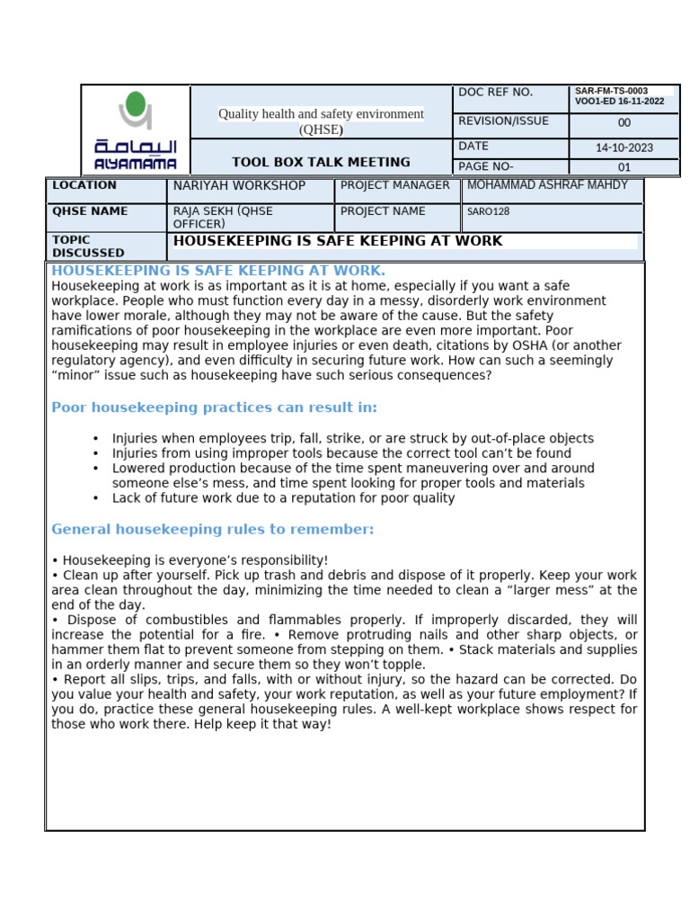 Nariyah Workshop Housekeeping 02 TBT 2023 | PDF | Housekeeping ...