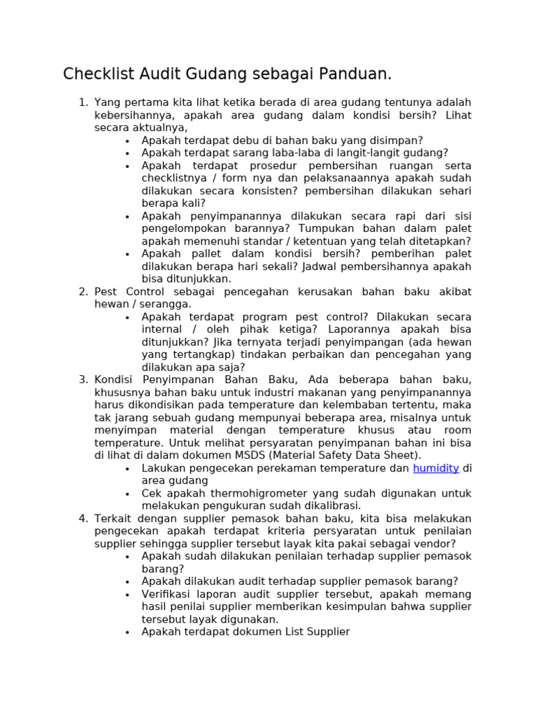 Pertanyaan Checklist Audit Gudang Sebagai Panduan | PDF