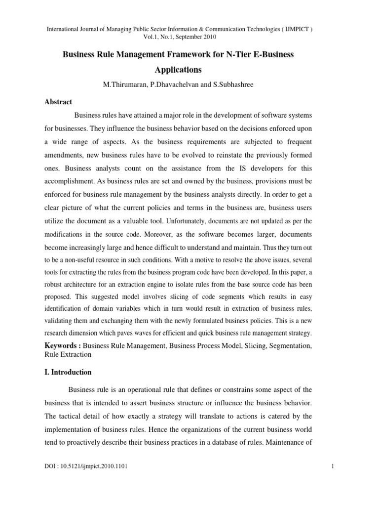 Business Rule Management Framework For N-Tier E-Business Applications | PDF | Programming ...