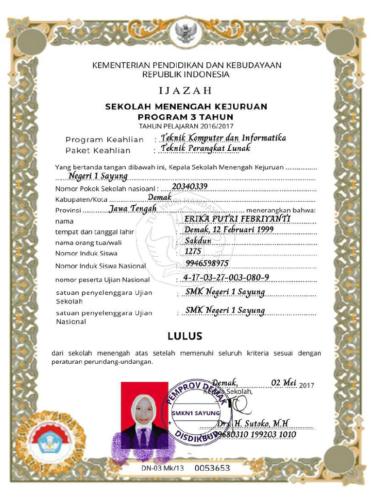 Ijazah - Erika | PDF