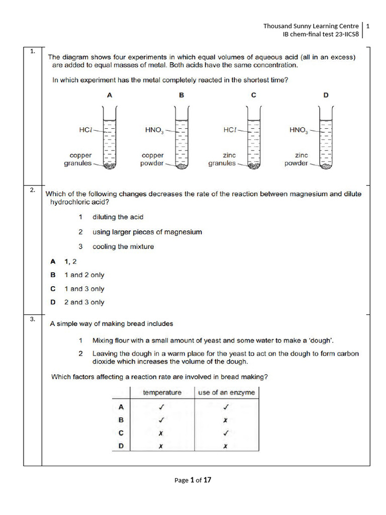 IB Chem-Final Test 23-IICS8 | PDF | Technology & Engineering