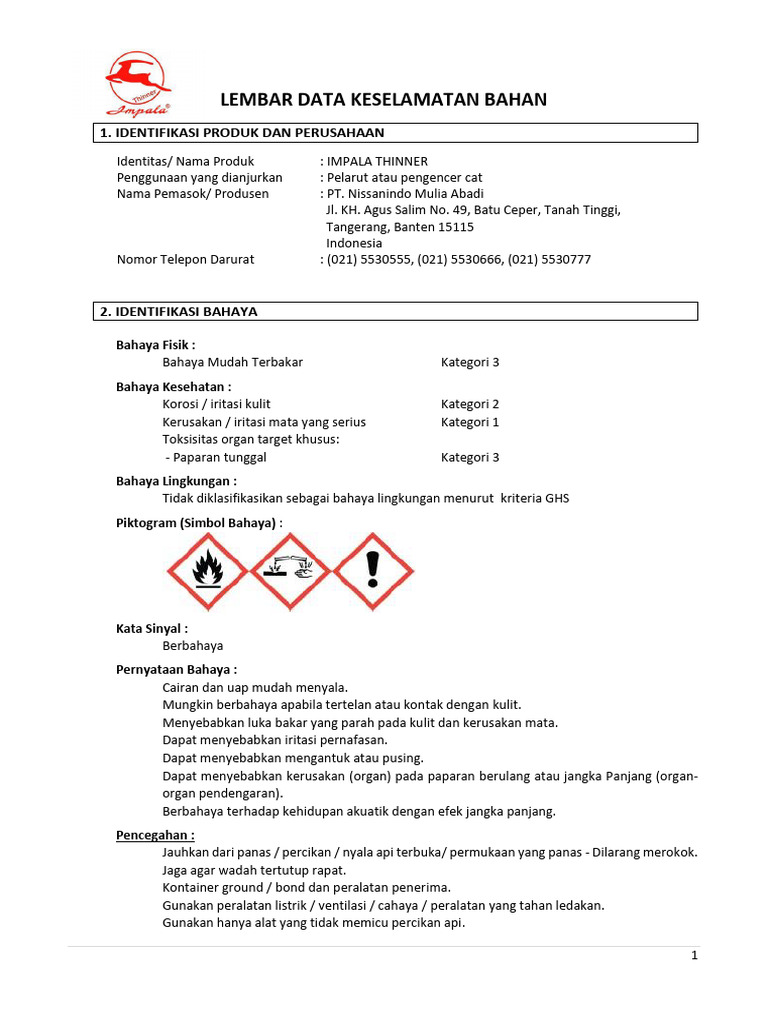 MSDS Impala Thinner | PDF | Griya & Taman | Kesehatan Holistik