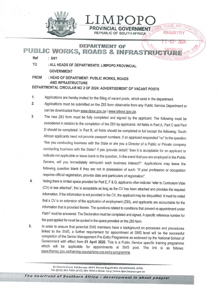 Departmental Circular No 2 of 2024 - Advertisement of Vacant Posts in ...