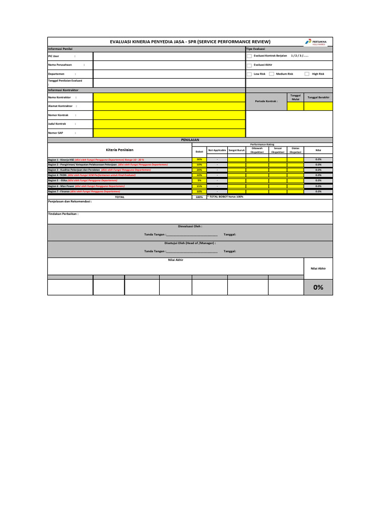 Lampiran Form Plan Kinerja Dan Form Evaluasi Kinerja (SPR) - FINAL | PDF